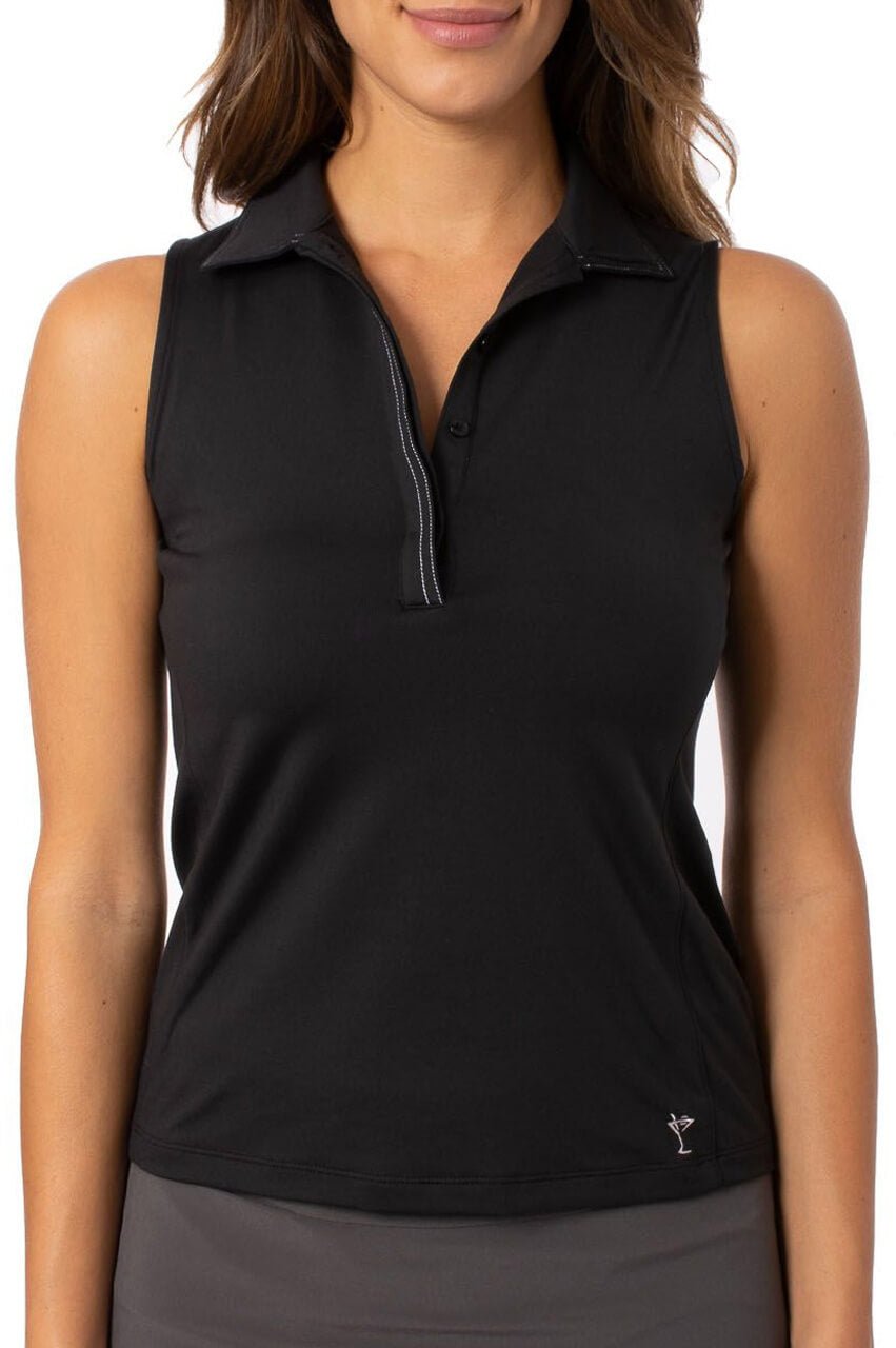Women's Black Sleeveless Fabulous Stretch Polo - Golftini