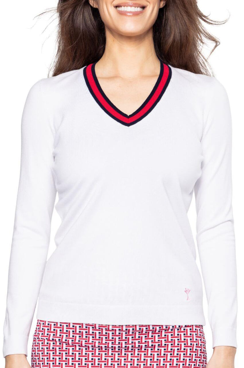 Red White and Blue Golf Sweater | Women's V-Neck Sweater by Golftini