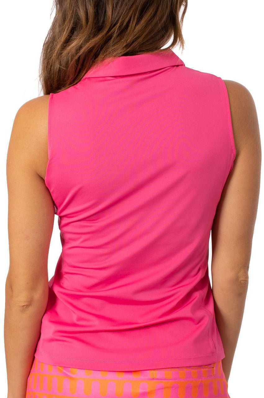 Golftini | Hot Pink Sleeveless Ruffle Stretch Polo - Women's Golf Top