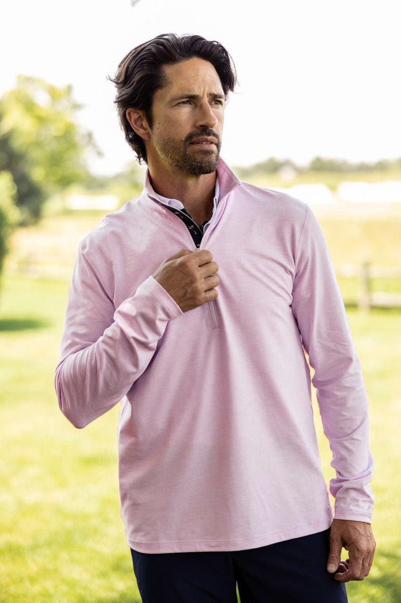 Men's Heathered Pink Quarter Zip Golf Pullover | Golftini For Men