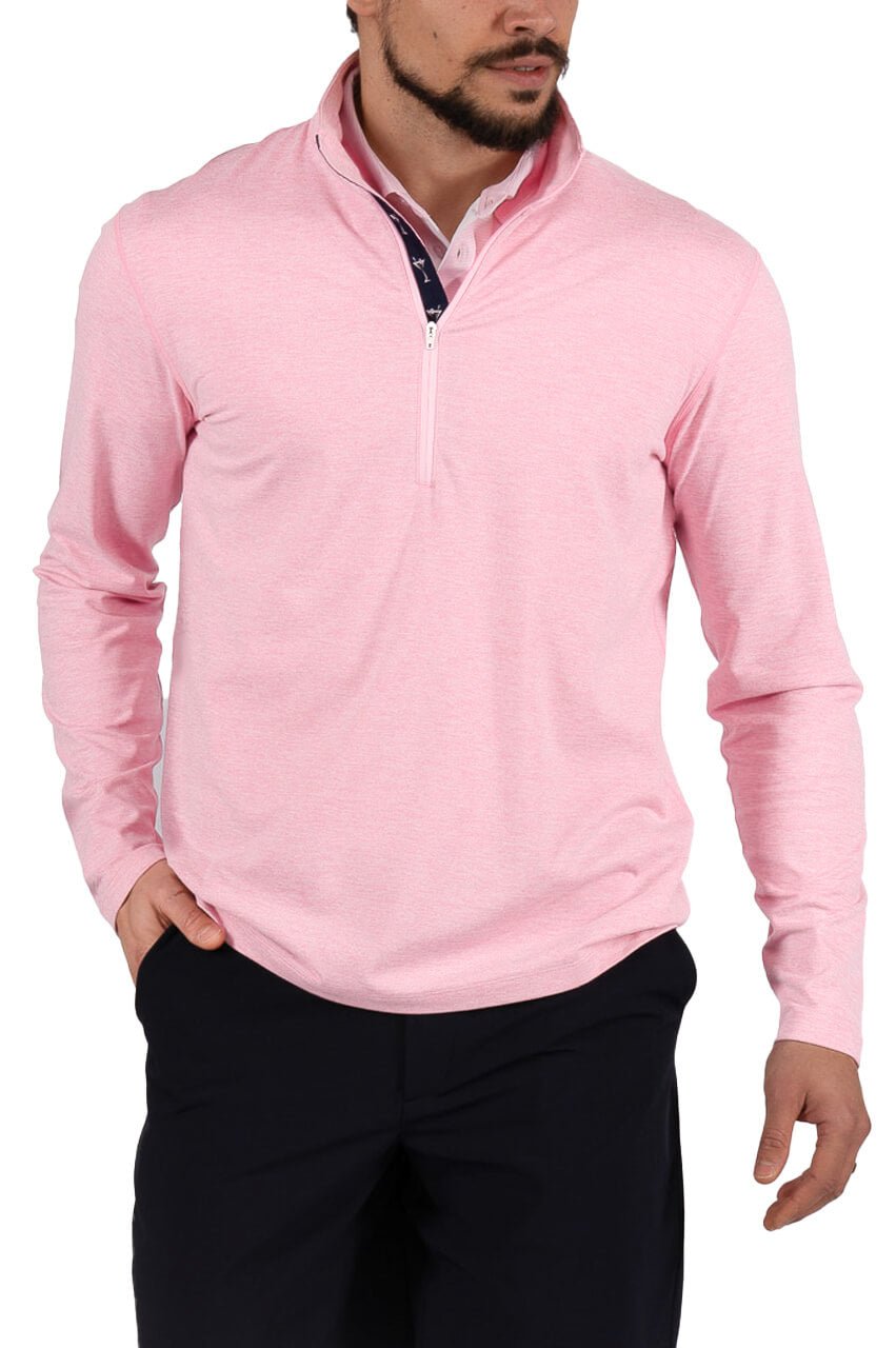Men's Heathered Pink Quarter Zip Golf Pullover | Golftini For Men