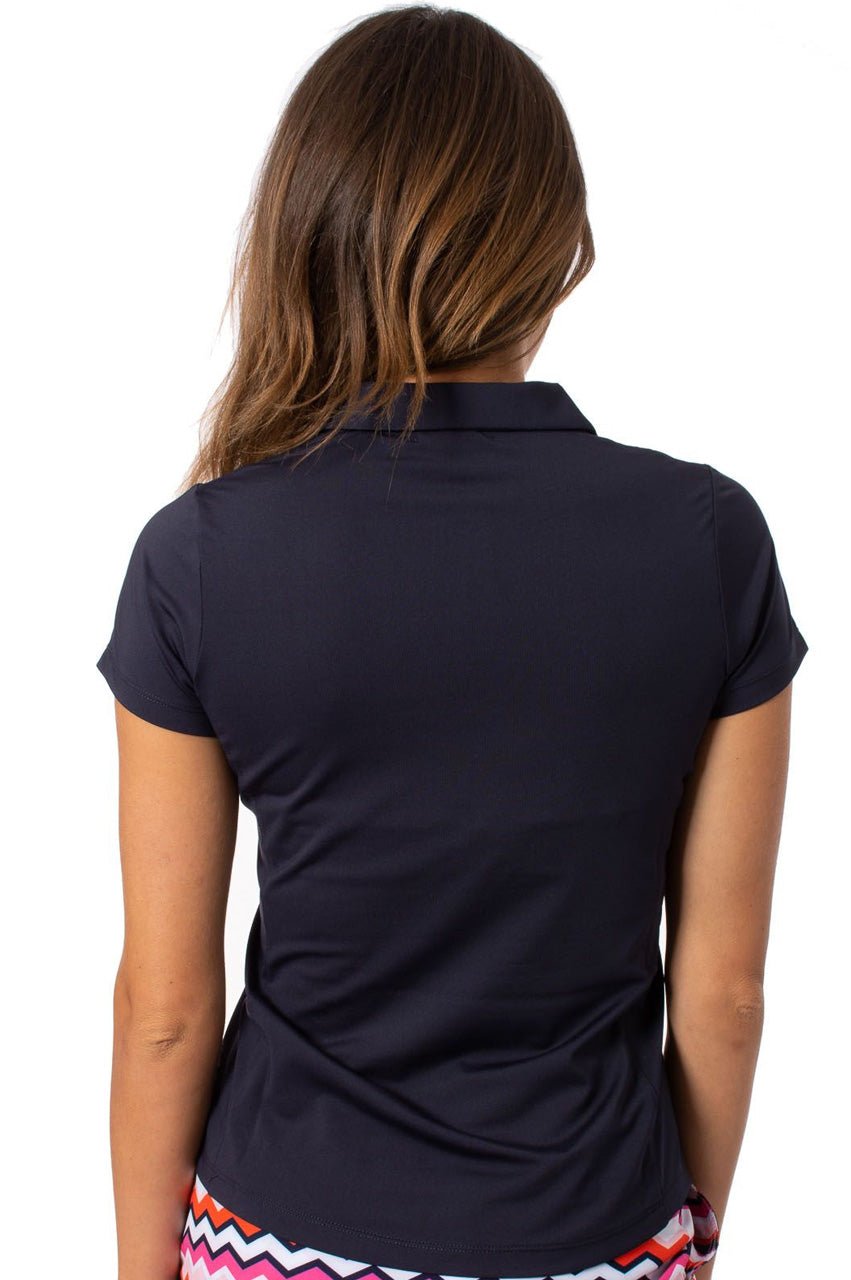 Women's Navy Short Sleeve Ruffle Stretch Polo - Golftini
