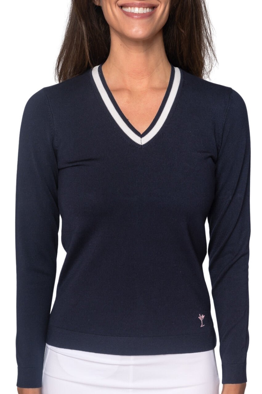 Women's Navy and White V-Neck Sweater - Golftini