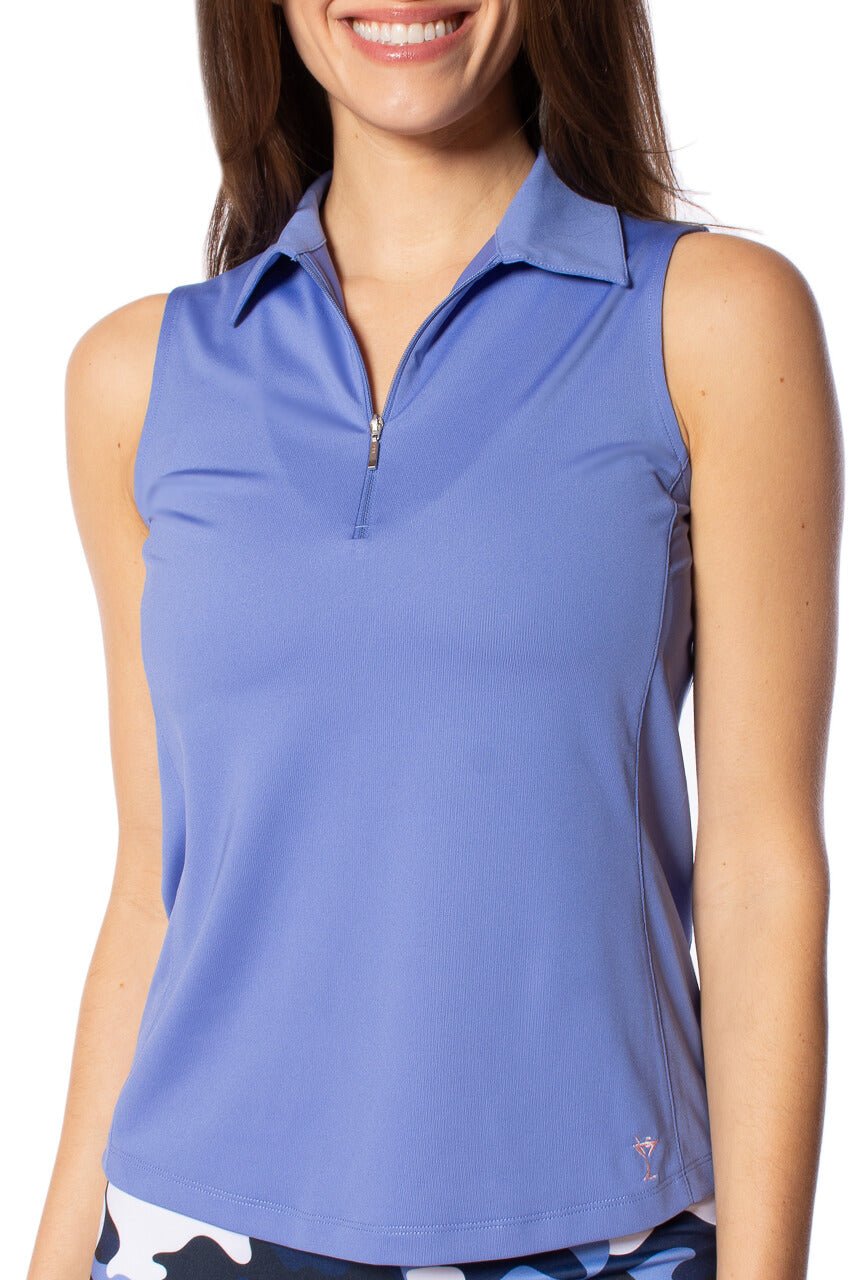 Golftini | Periwinkle Sleeveless Zip Stretch Polo - Women's Golf Tops
