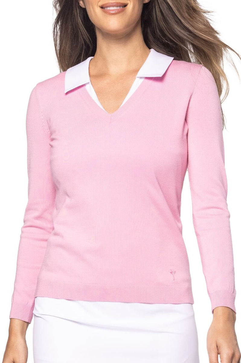 Rose Pink V-Neck Sweater For Women | Golftini