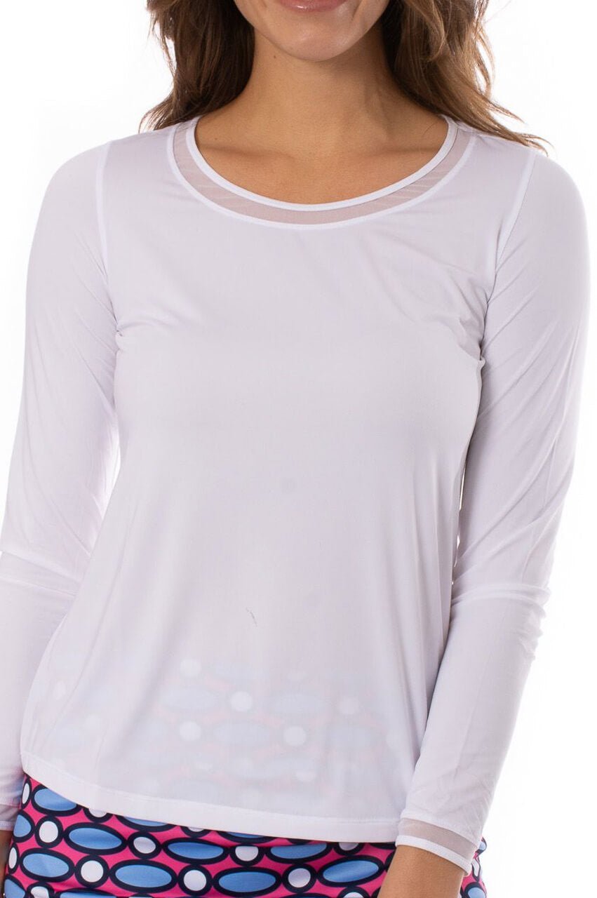 Golftini | White Long Sleeve with Mesh Trim Top - Women's Golf Tops
