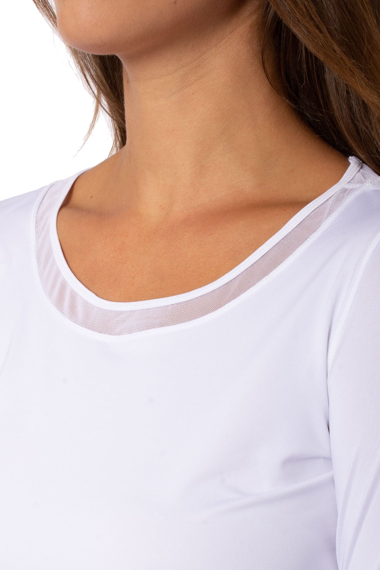 Golftini | White Long Sleeve with Mesh Trim Top - Women's Golf Tops