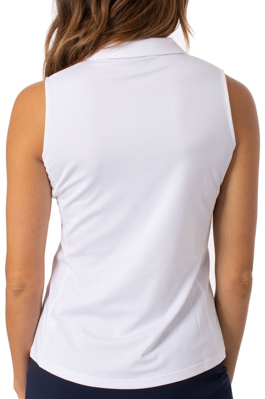 Women's White Sleeveless Ruffle Stretch Polo - Golftini